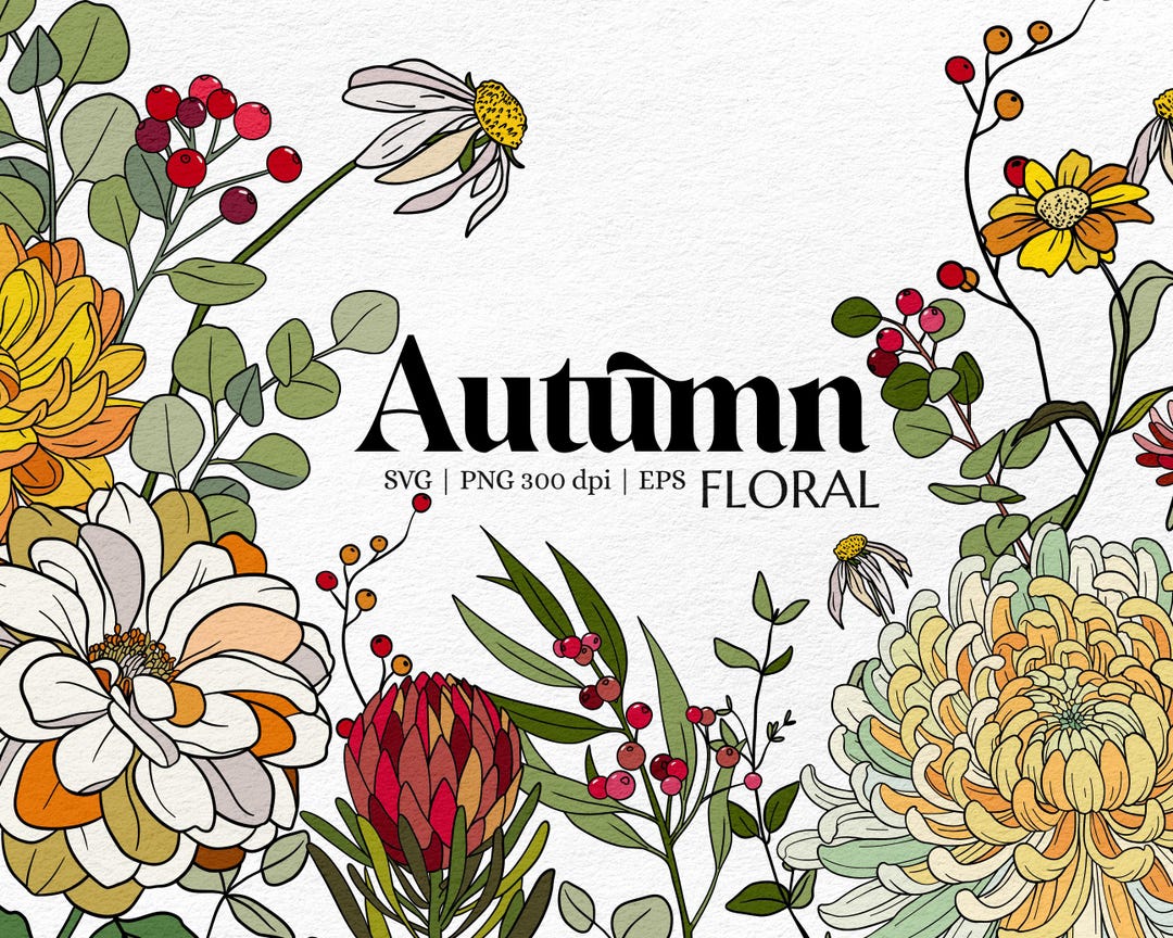 Autumn Floral Clipart Bundle – Fall Flowers & Berries SVG for Crafts ...