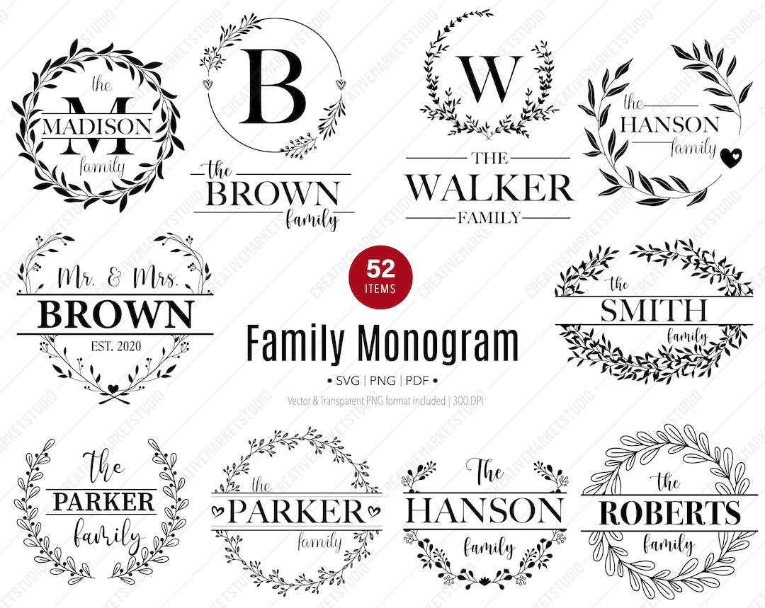 Family Name Monogram SVG Bundle, Floral Initial, Split Letter Monogram ...