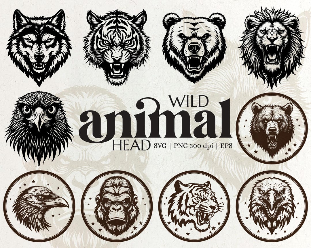 Wild Animal Heads Clipart - Vector SVG, PNG Designs for Logos, Tattoos ...