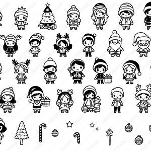 Christmas Kids Clip Art Set SVG, Cute Holiday Characters in Winter Hats ...