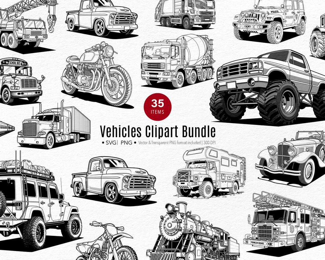 Vehicles Clipart Bundle SVG PNG – Ideal for Crafts, Apparel, Decor ...