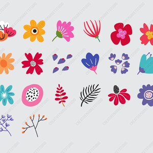 Abstract Floral Clipart Bundle – Hand-drawn Spring Flowers and Leaves ...