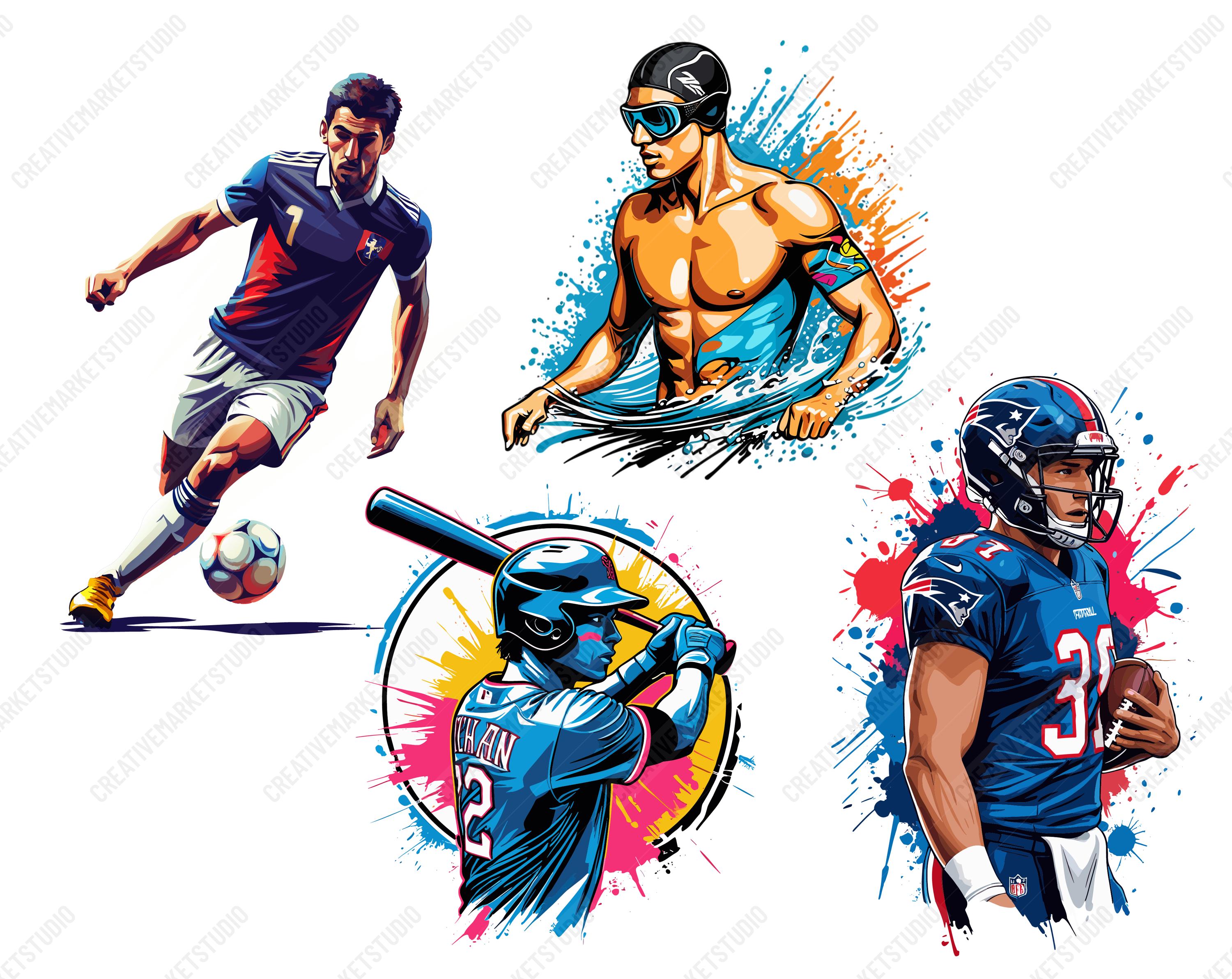 Sports Illustration Clipart Bundle – Soccer, Baseball, Football SVG PNG ...