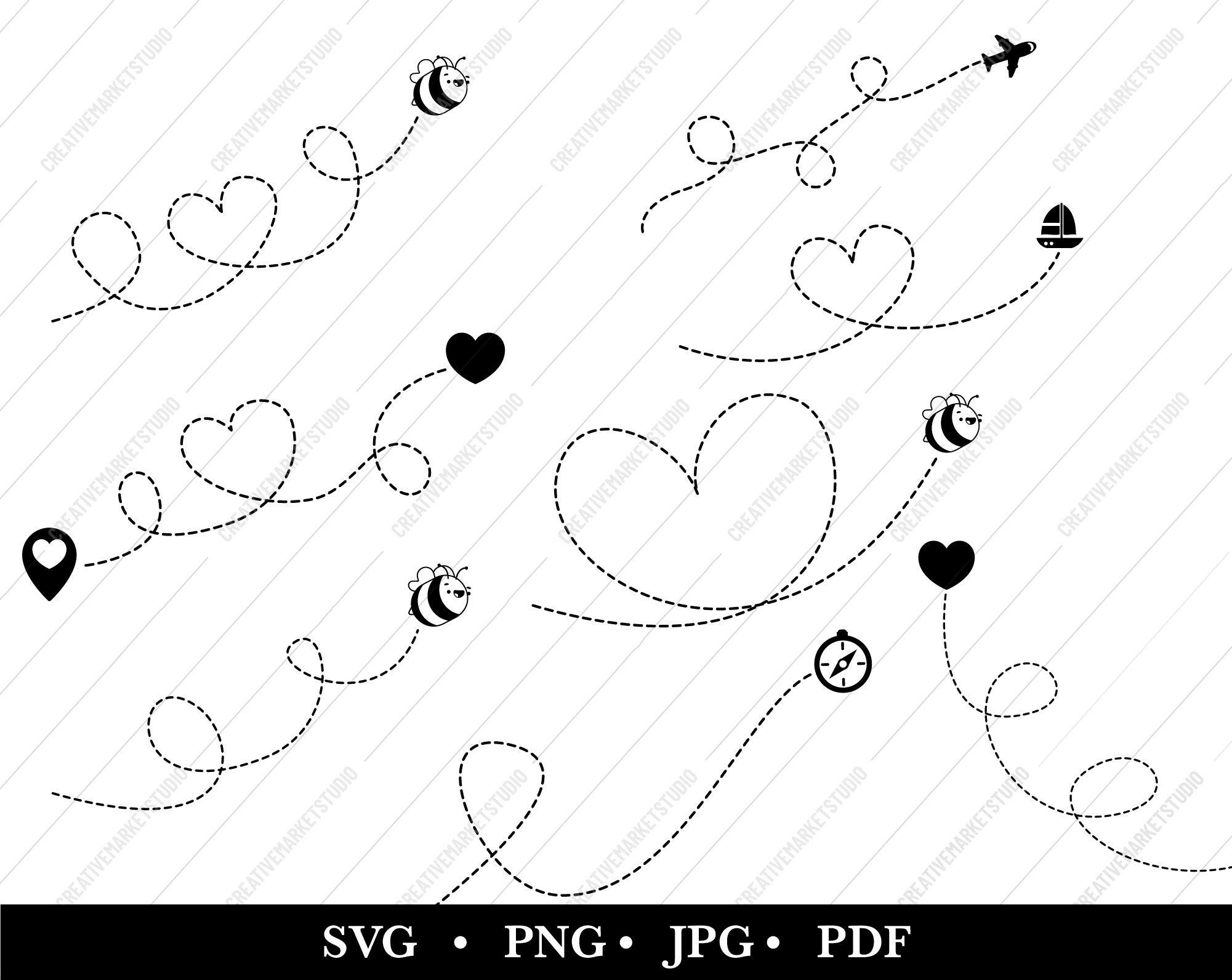 Dotted Line Svg, Dashed Line Doodles Set, Pin, Heart, Bee, Aeroplane ... Dotted Line Svg, Dashed Line Doodles Set, Pin, Heart, Bee, Aeroplane ...