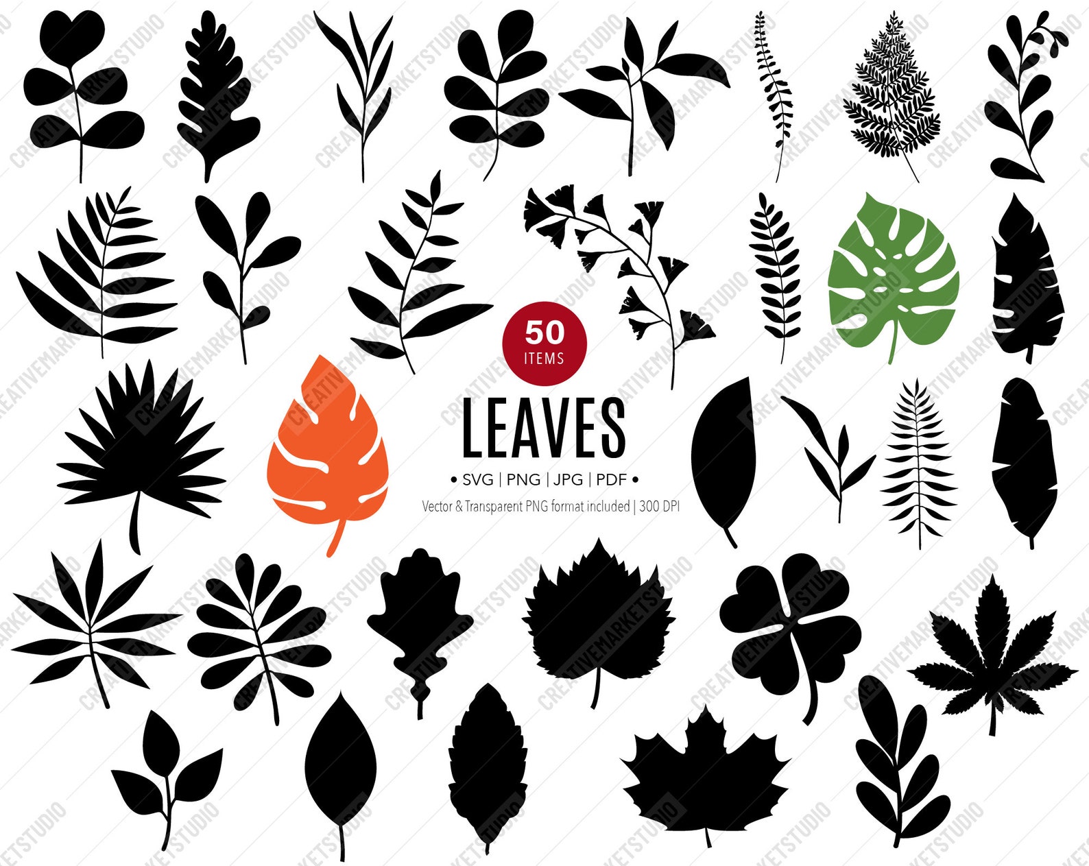 Leaves Hand Drawn, Silhouette Leaf SVG, Leaf Cut File, Leaf Clipart ...