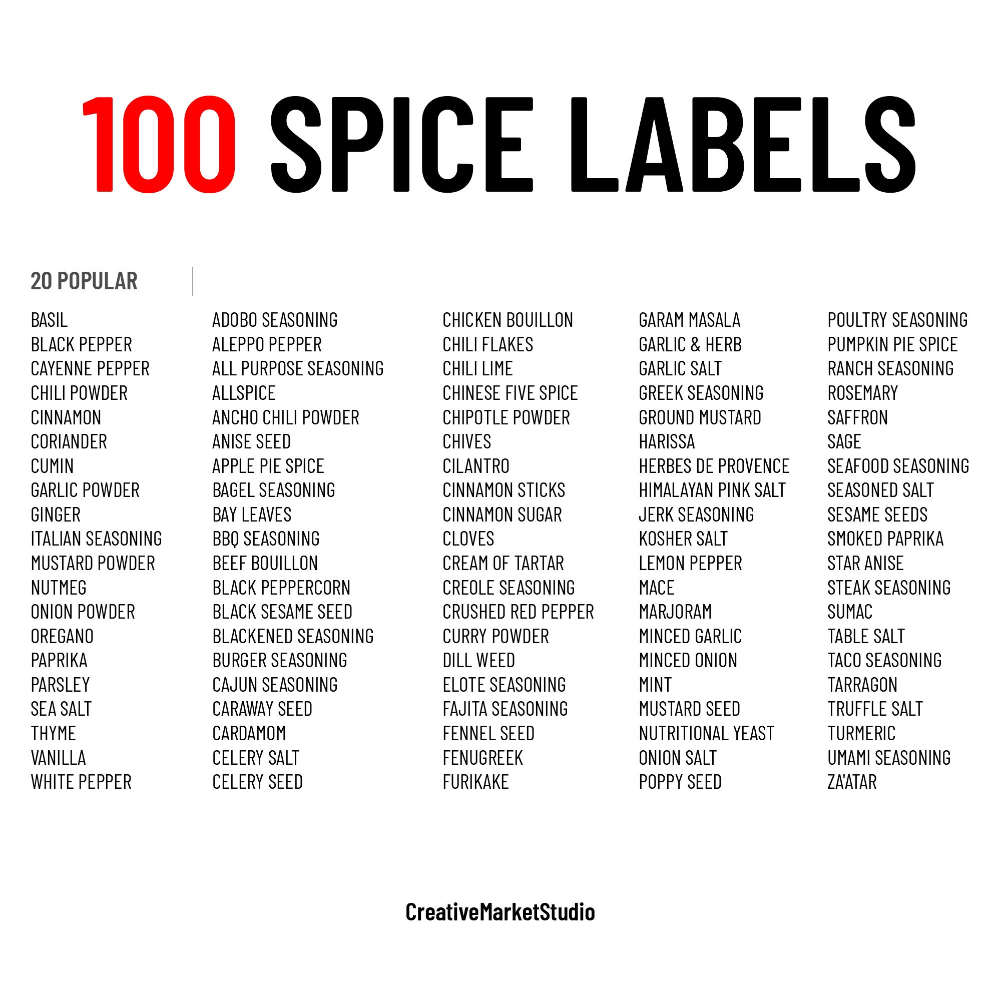 Spice Labels minimalist Design, Modern Spice Labels, Pantry Labels ...