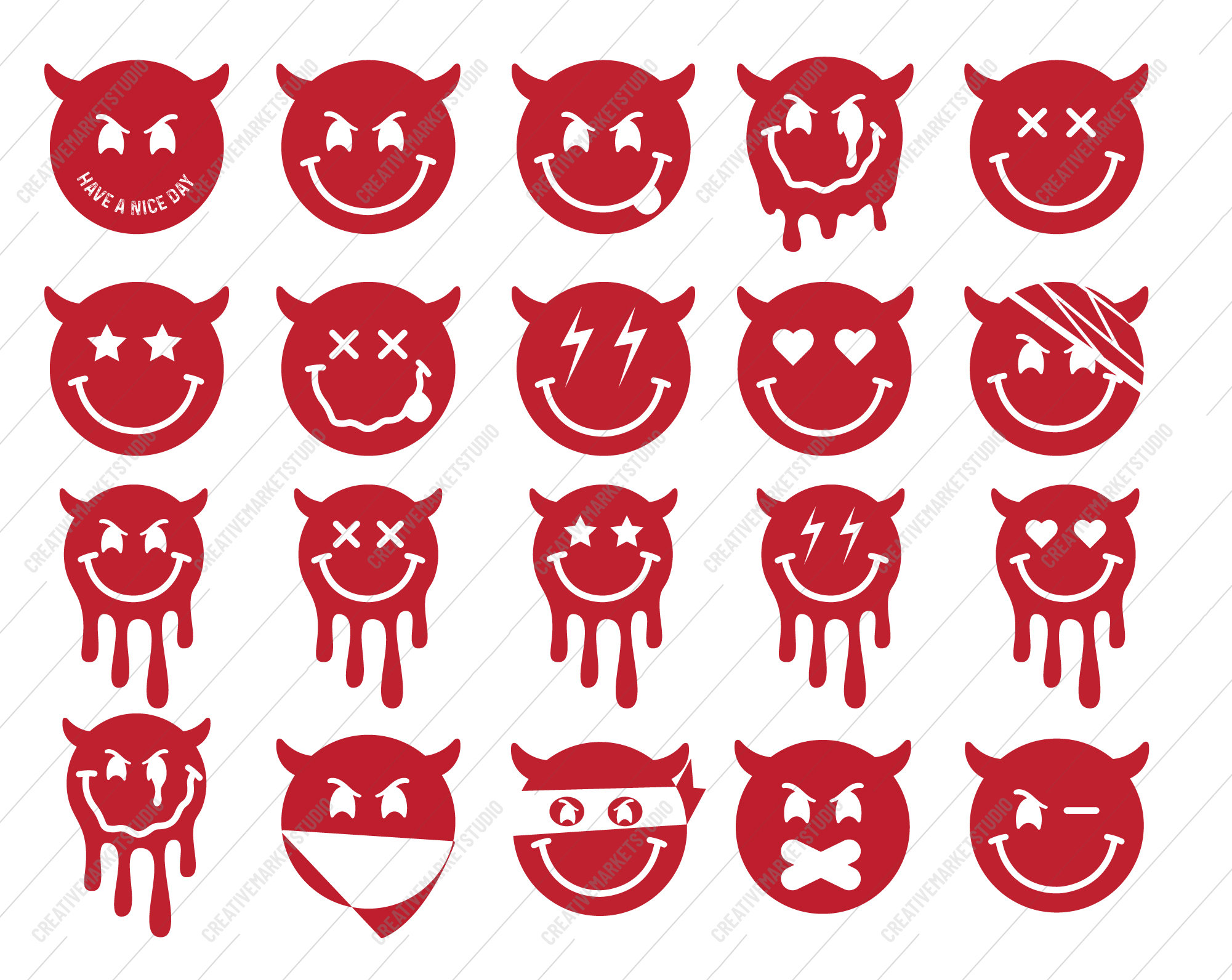Evil Smiley Face SVG Bundle – Groovy Devil Emoji PNG for Crafts, T ...