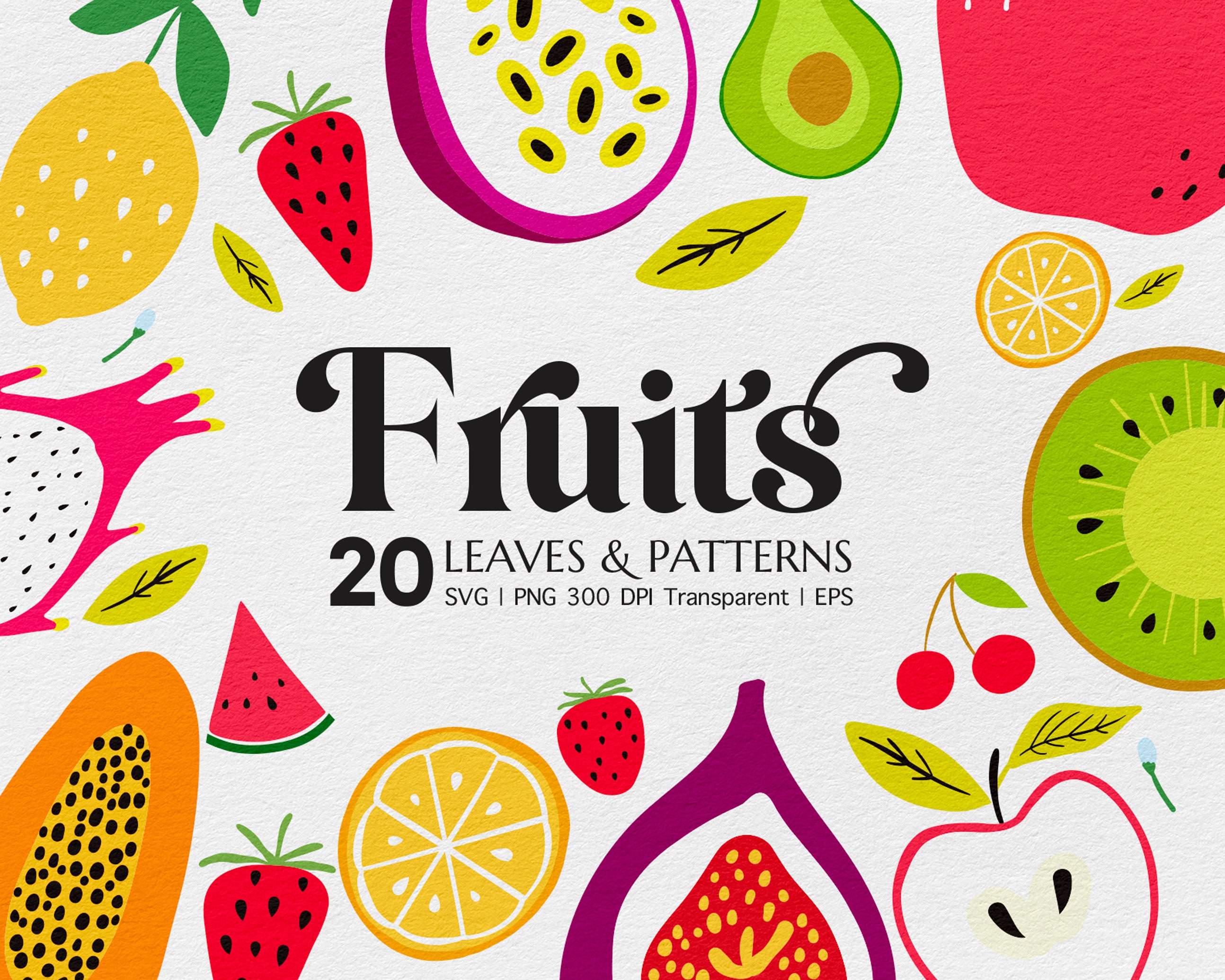 Fruits Abstract Clipart, Kitchen Wall Art, Colourful Print, Exotic ...