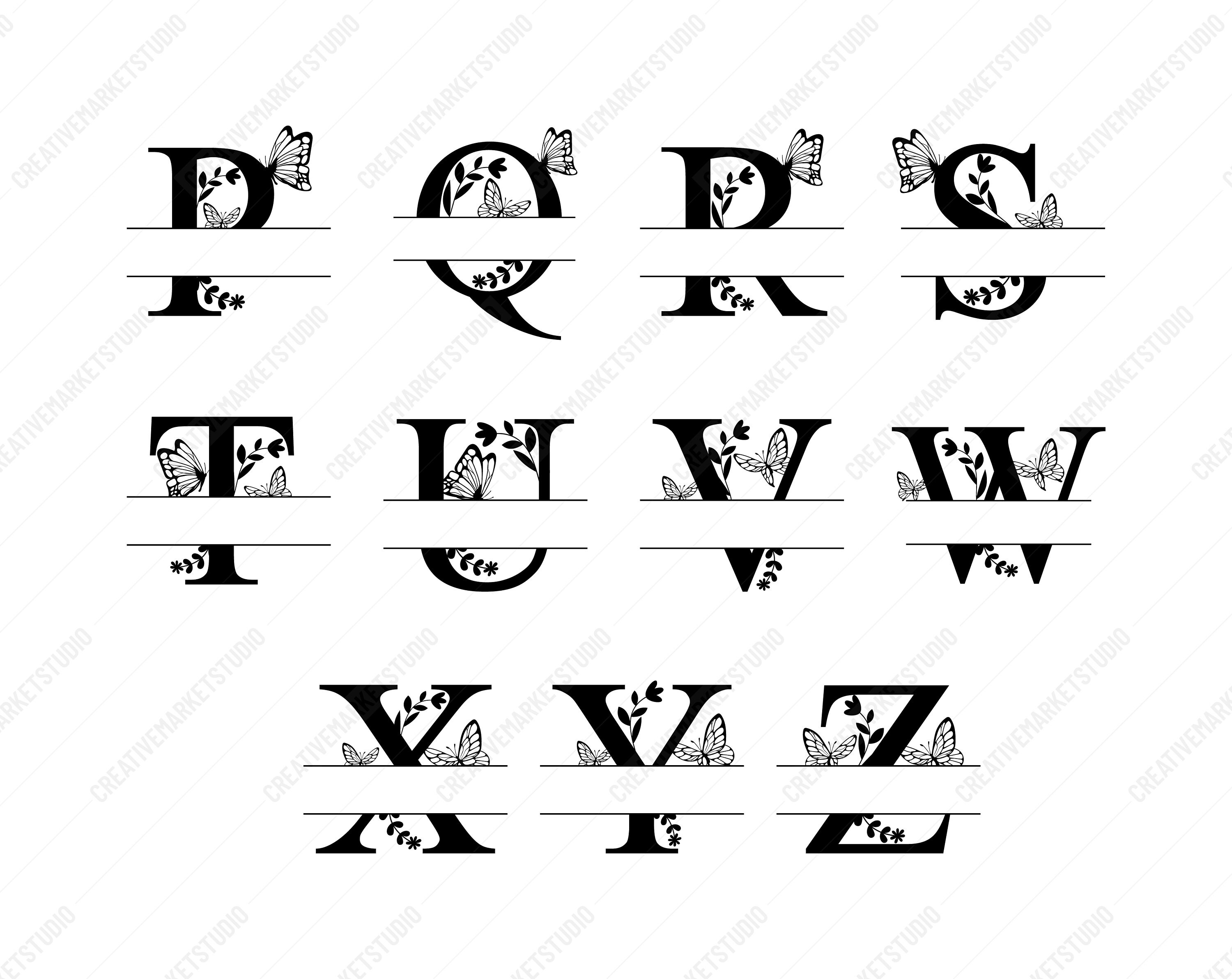 Butterfly Split Monogram SVG – Floral Alphabet Letter Clipart for ...