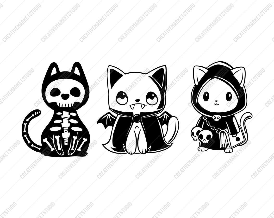 Halloween Black Ghost Cat SVG Cute Halloween Cat Files for - Etsy