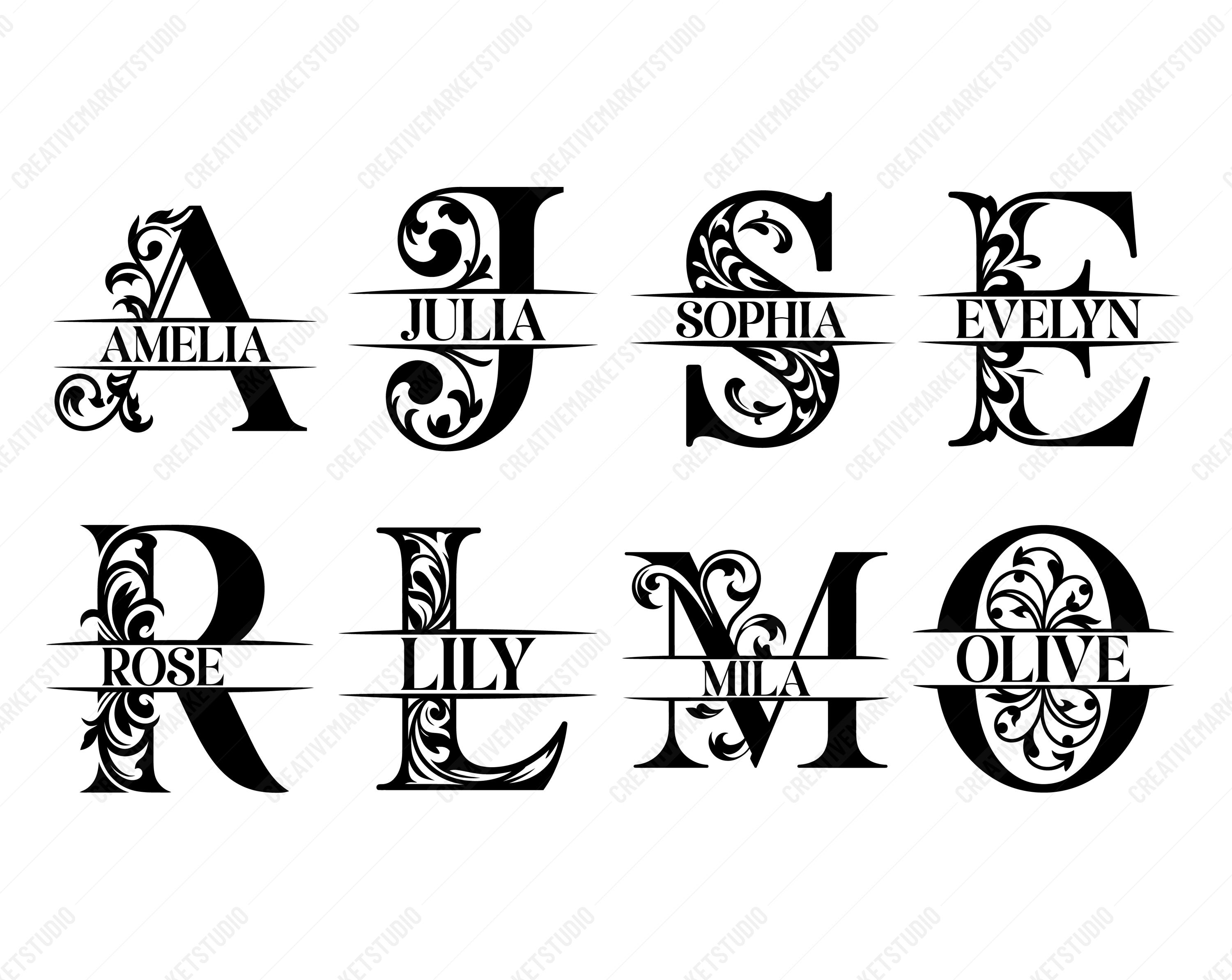 Floral Split Letter Monogram SVG PNG – Ornate Wedding Decor Clipart for ...