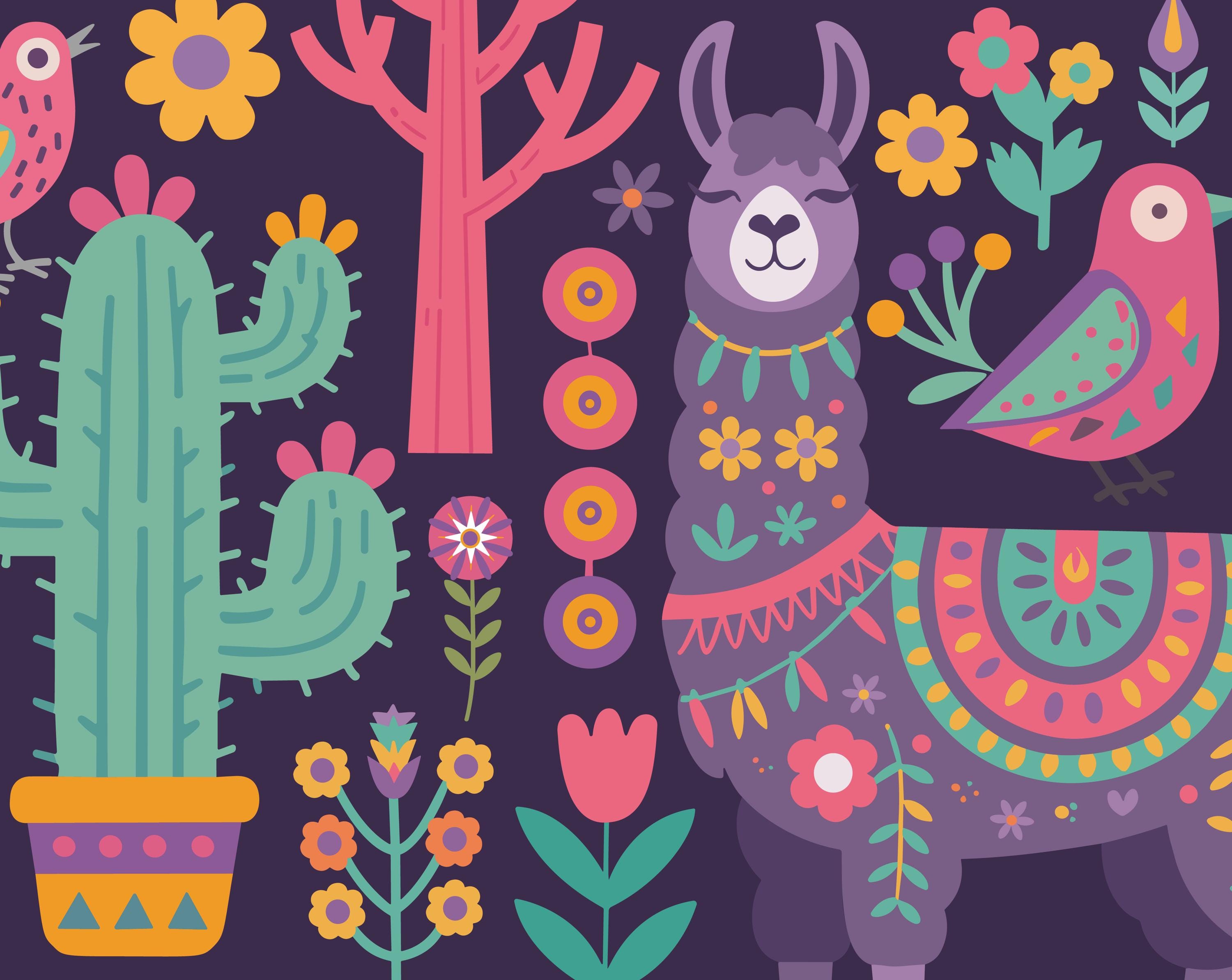 Mexican Folk Art Clipart Bundle – Llama, Cactus SVG PNG EPS for ...