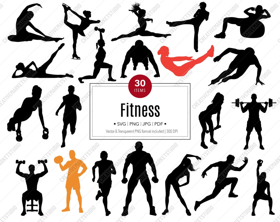 Workout Fitness Clipart Bundle - Gym Silhouettes SVG, Woman Exercise ...