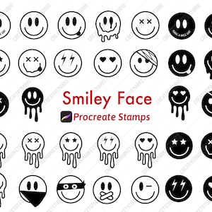 Smiley Face Procreate Stamps – 40 Doodle Stamp Brush Bundle for Digital ...