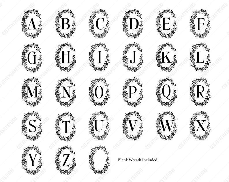 Monogram SVG Bundle – Flourish Laurel Alphabet Clipart for Personalized ...