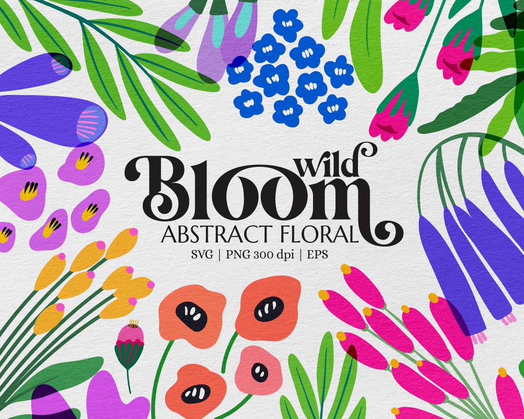 Wild Flowers Abstract Shapes Bundle Set - Leaves, Gift Floral Art Wall ...