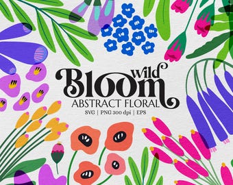 Abstract Flower SVG Bundle, Hand Drawn Flower Blooms PNG, Botanical ...