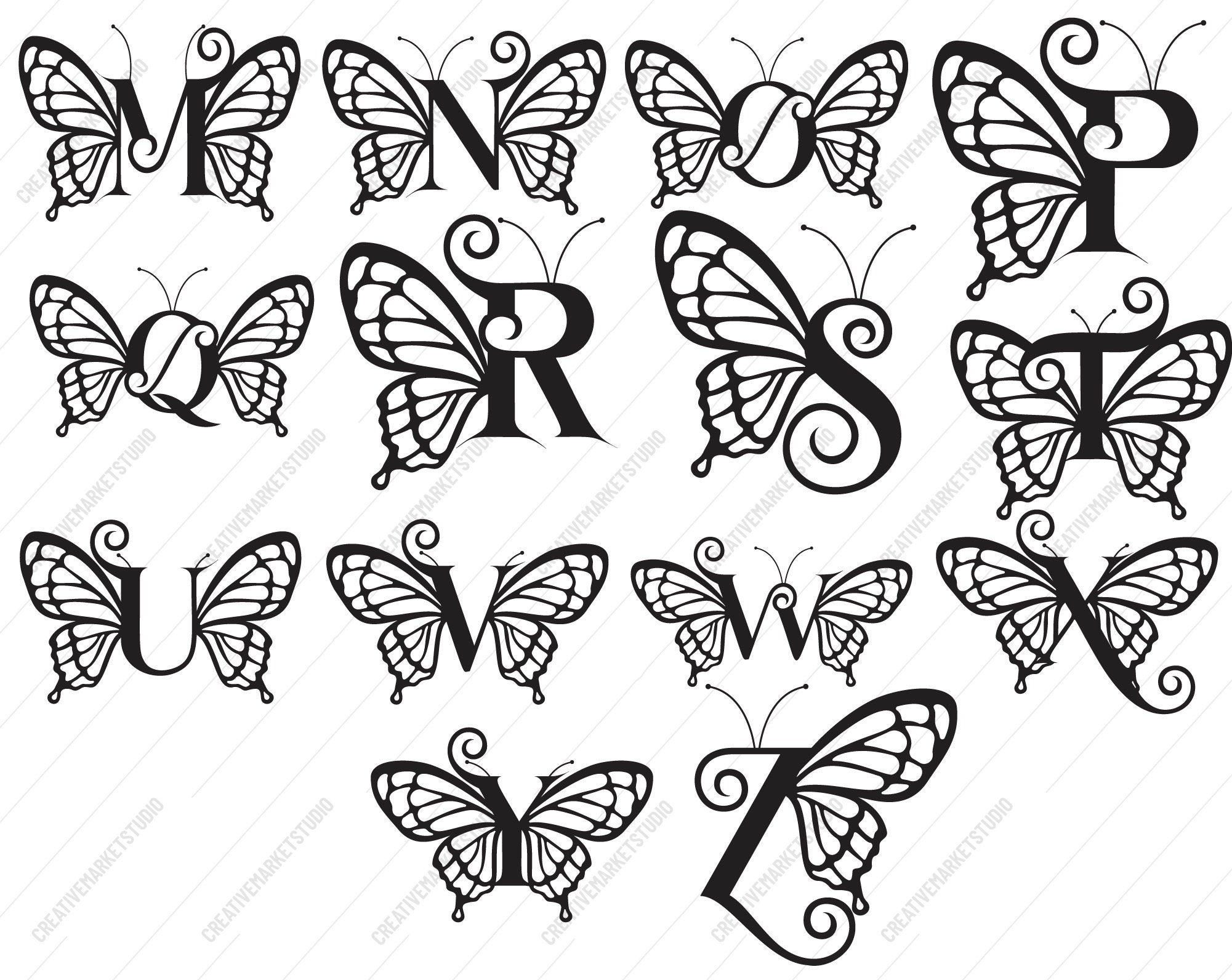 Butterfly Monogram SVG Alphabet | Butterfly Alphabet Monogram ...