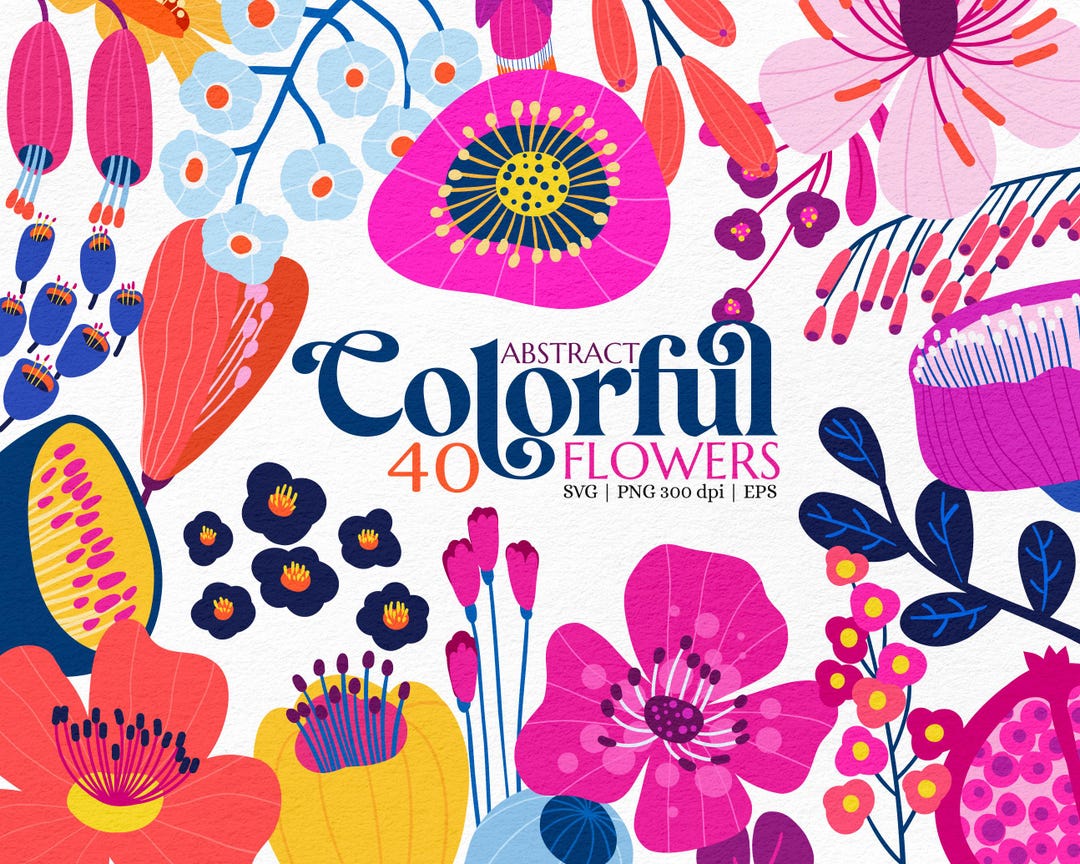 Abstract Flower SVG PNG Bundle – Colorful Hand-drawn Floral Clipart for ...