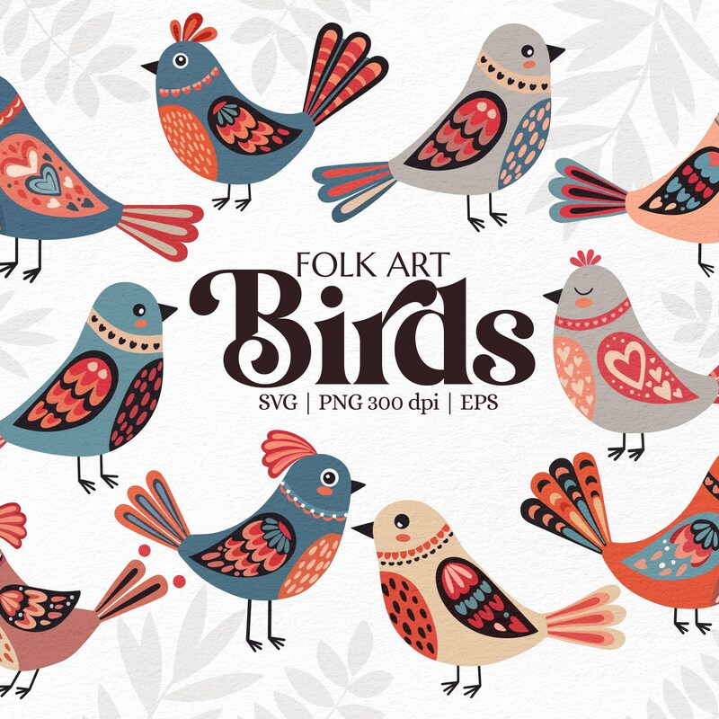Folk Art Bird Clipart - Etsy