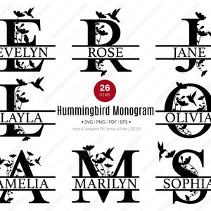 Split Monogram Hummingbird Bundle, Jpg, Png, Floral Text Clipart ...