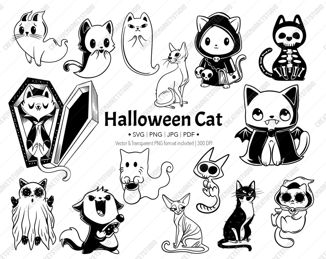 Halloween Black Ghost Cat SVG Cute Halloween Cat Files for - Etsy