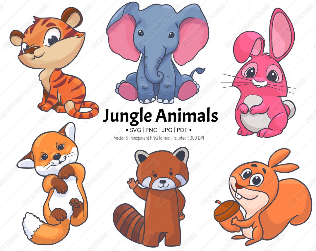 Cute Jungle Animals SVG Bundle - Cute Zoo Animals Clip Art, Jungle ...