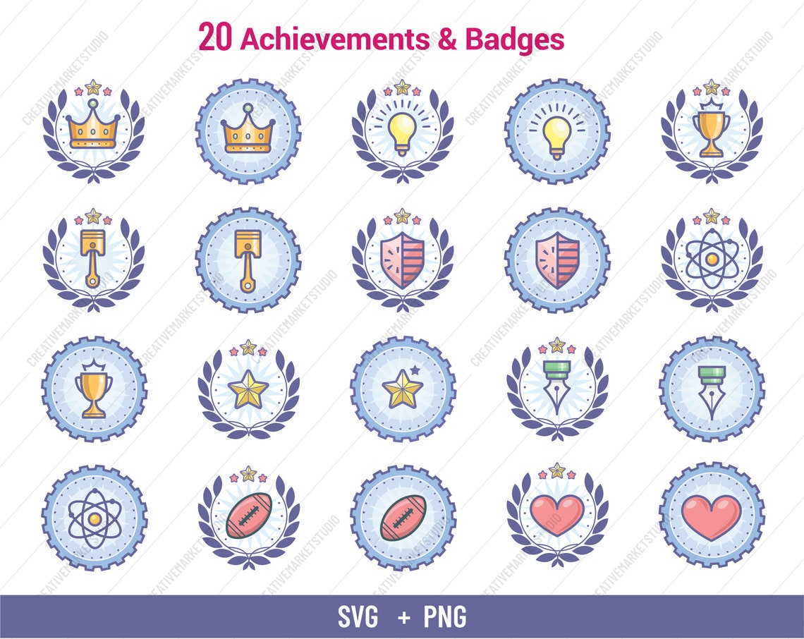 Achievements Svg Bundle,medals Svg, Badge Svg, Trophy Clipart Vector ...