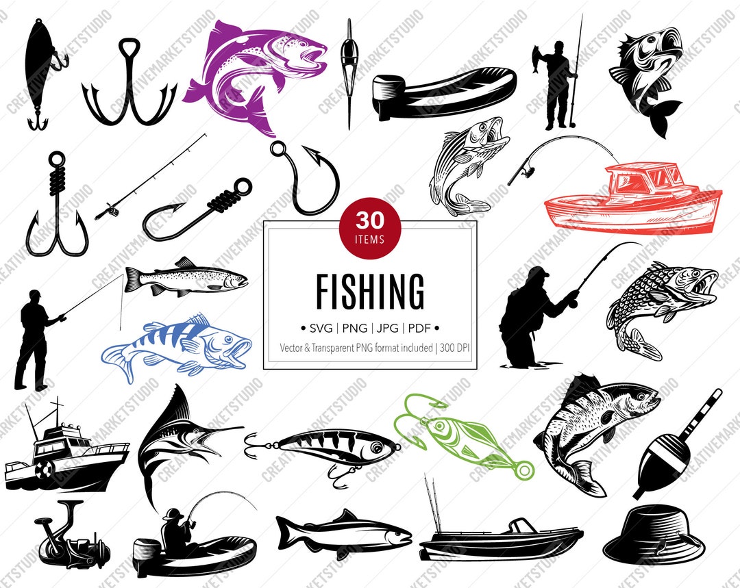 Fisherman SVG Bundle, Includes Fishing Pole, Hook, Fish SVG Cut Files ...