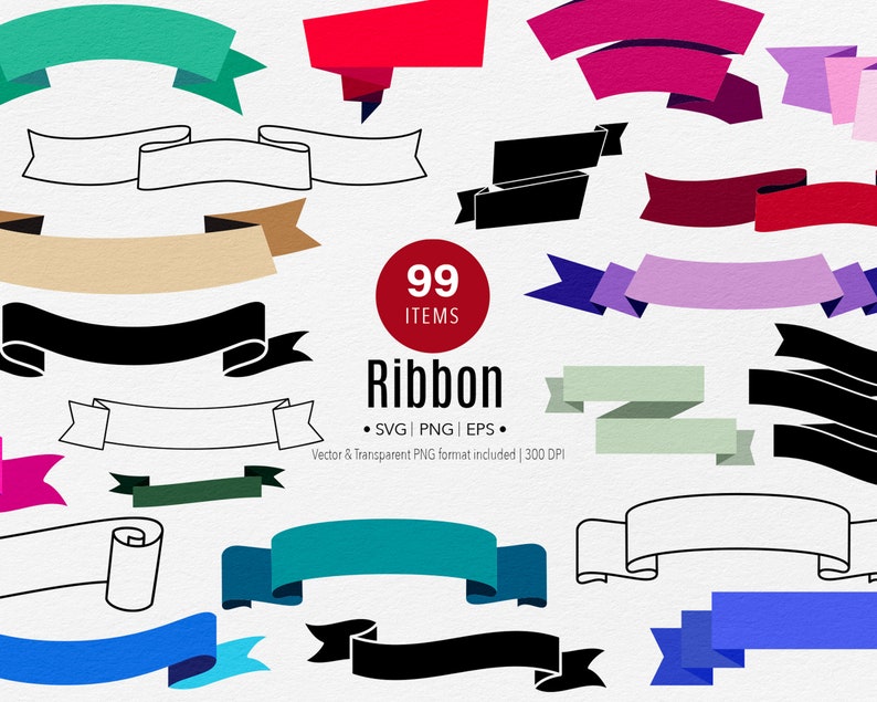 Ribbon Clipart Bundle SVG, Banner Header, Stitched Ribbons Clipart ...