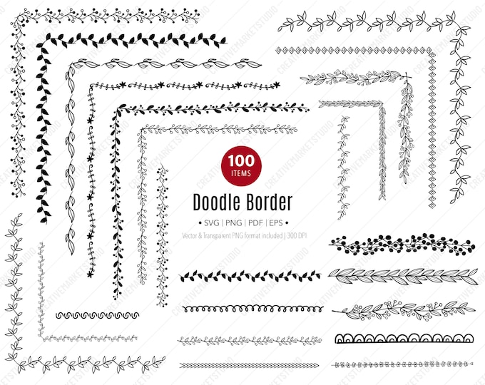 Doodle Borders 40 Hand Drawn Borders Border Clipart Instant Download ...