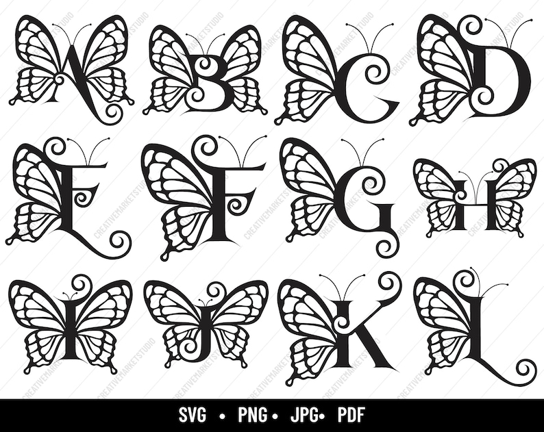 Butterfly Monogram SVG Alphabet | Butterfly Alphabet Monogram ...