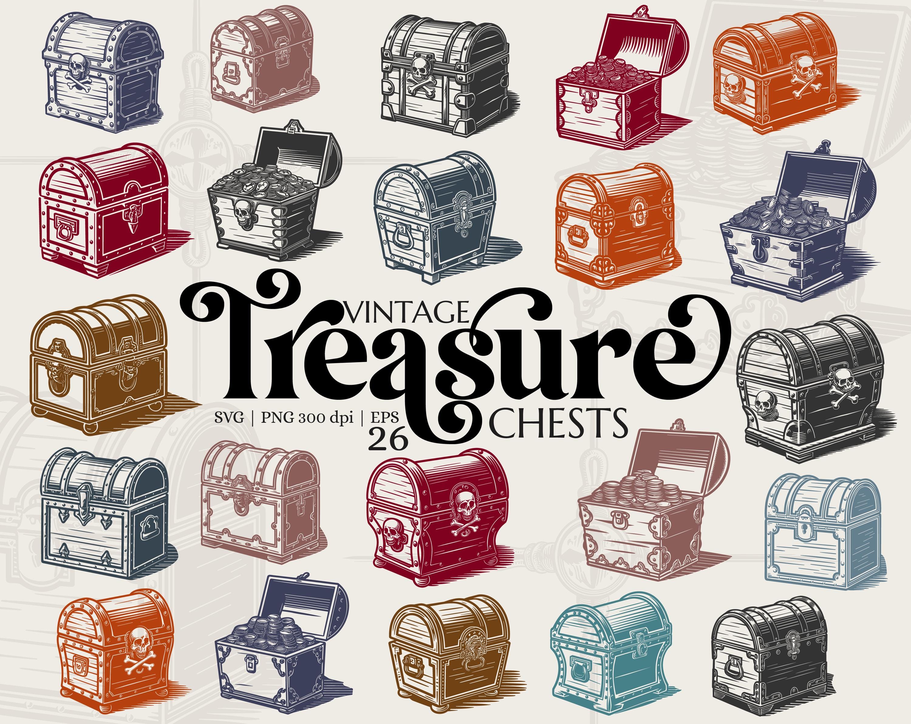 Vintage Treasure Chests SVG Clipart, Pirate Gold Chest, Retro Treasure ...
