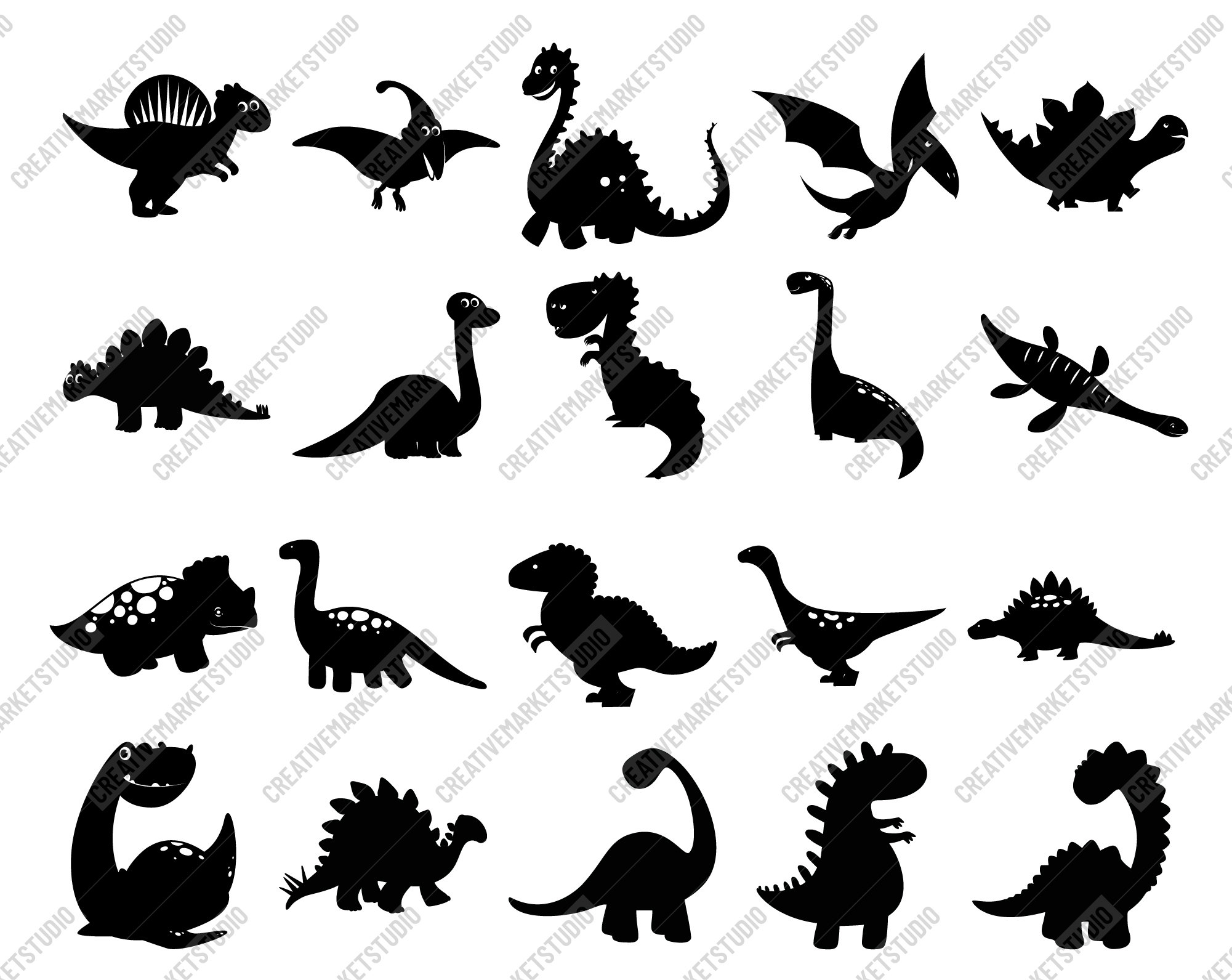 Cute Dinosaur Svg Bundle, Dinosaur Clipart Png, Dinosaur Silhouette Svg ...