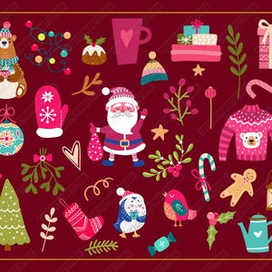 Christmas Clipart Bundle SVG PNG, Cute Whimsical Santa, Gifts ...