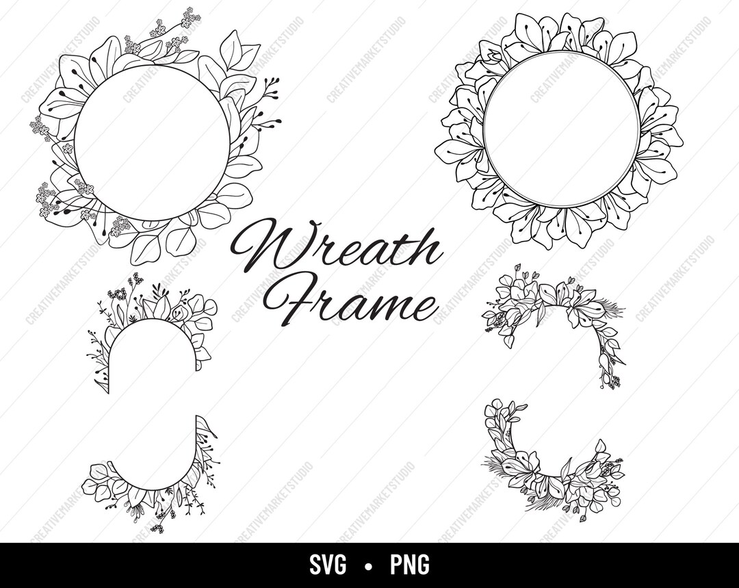 Floral Wreath SVG Bundle With Wedding and Monogram Frames - Digital ...