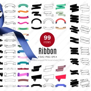 Ribbon Clipart Bundle SVG, Banner Header, Stitched Ribbons Clipart ...