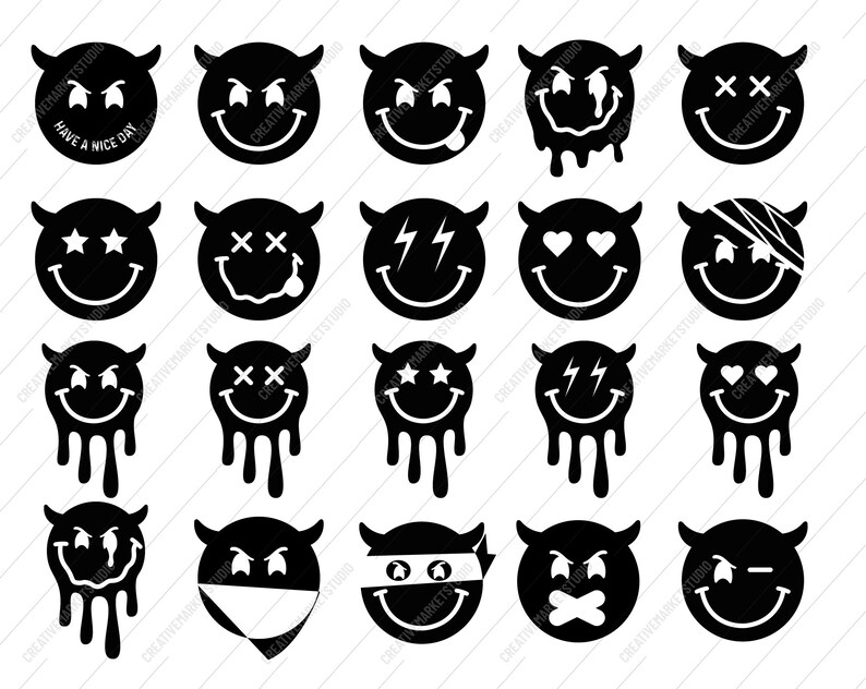 Evil Smiley Face SVG Bundle – Groovy Devil Emoji PNG for Crafts, T ...
