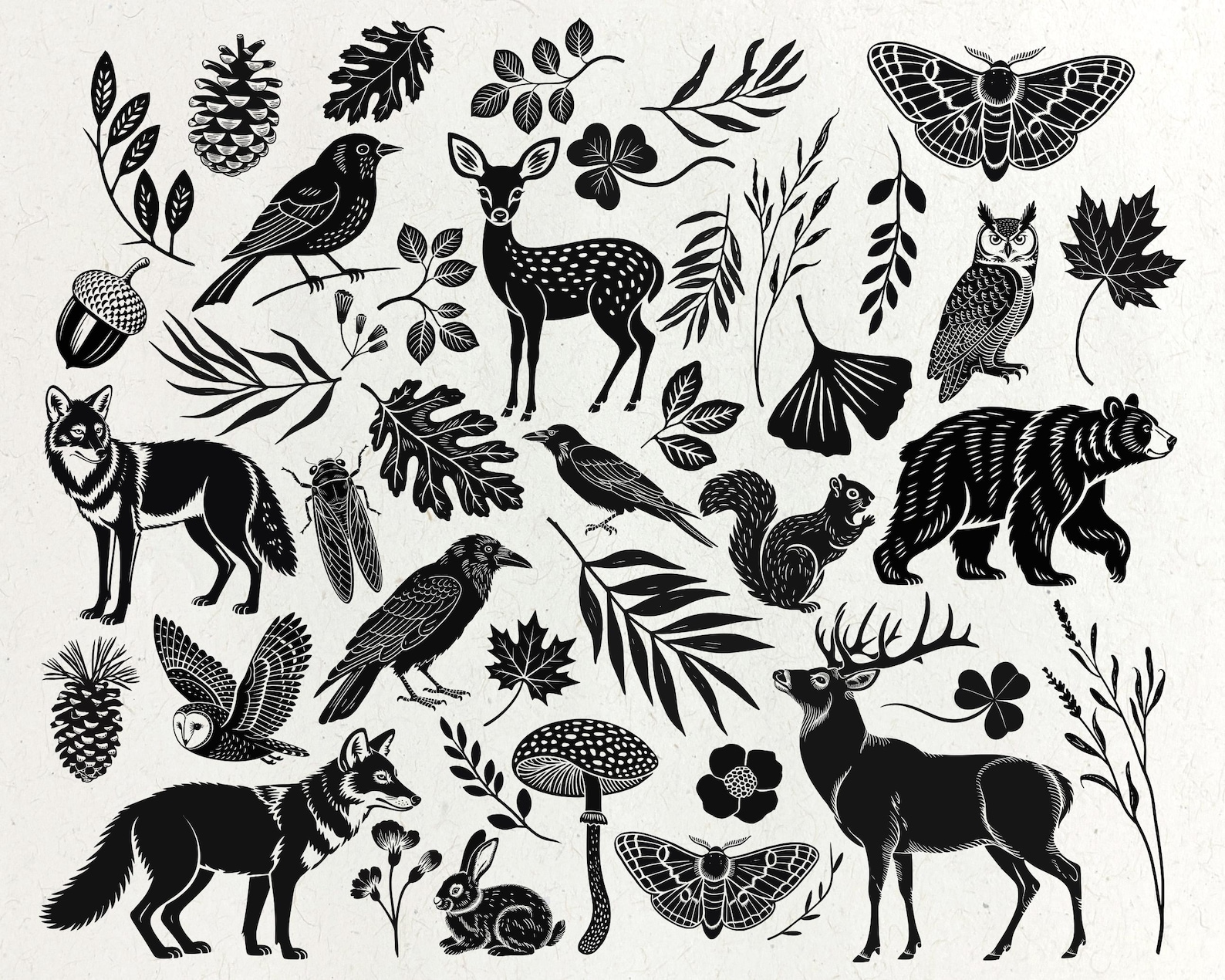 Rustic Woodland Animal SVG PNG – Monochrome Forest Clipart Bundle for ...
