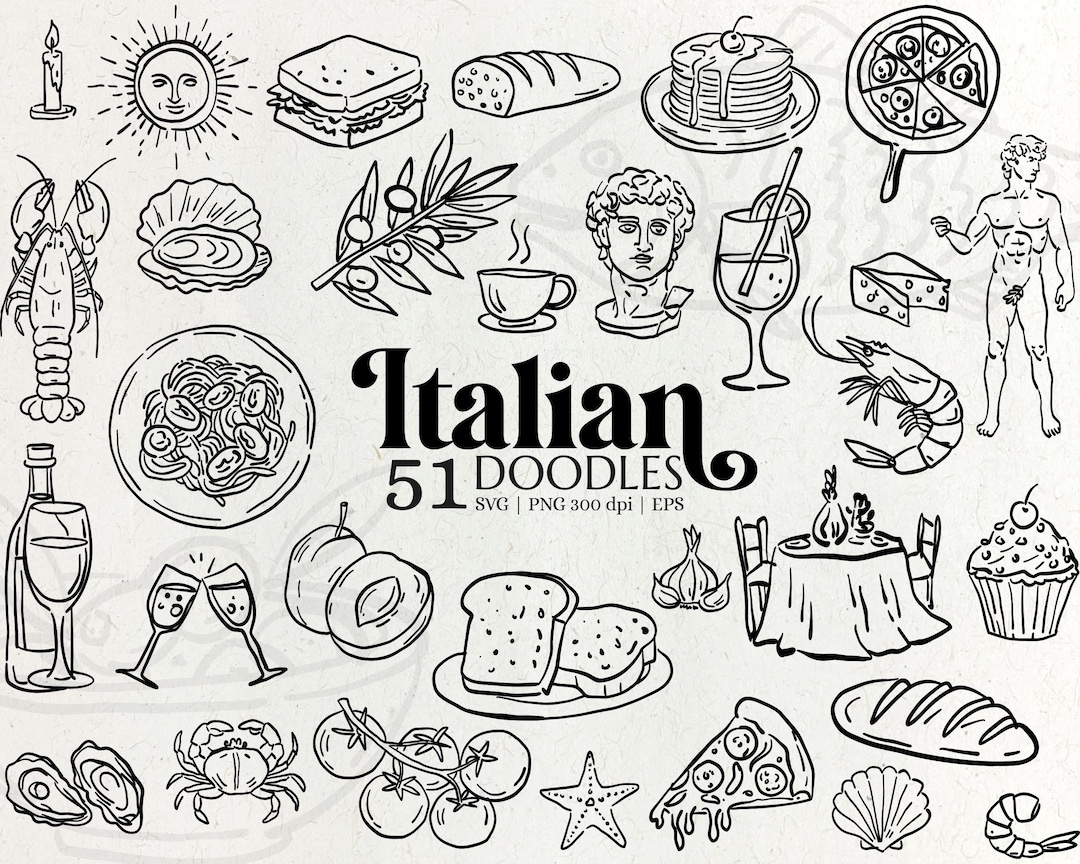 Italian Food Clipart Bundle – Pasta, Pizza, Wine SVG for Menus, Kitchen ...
