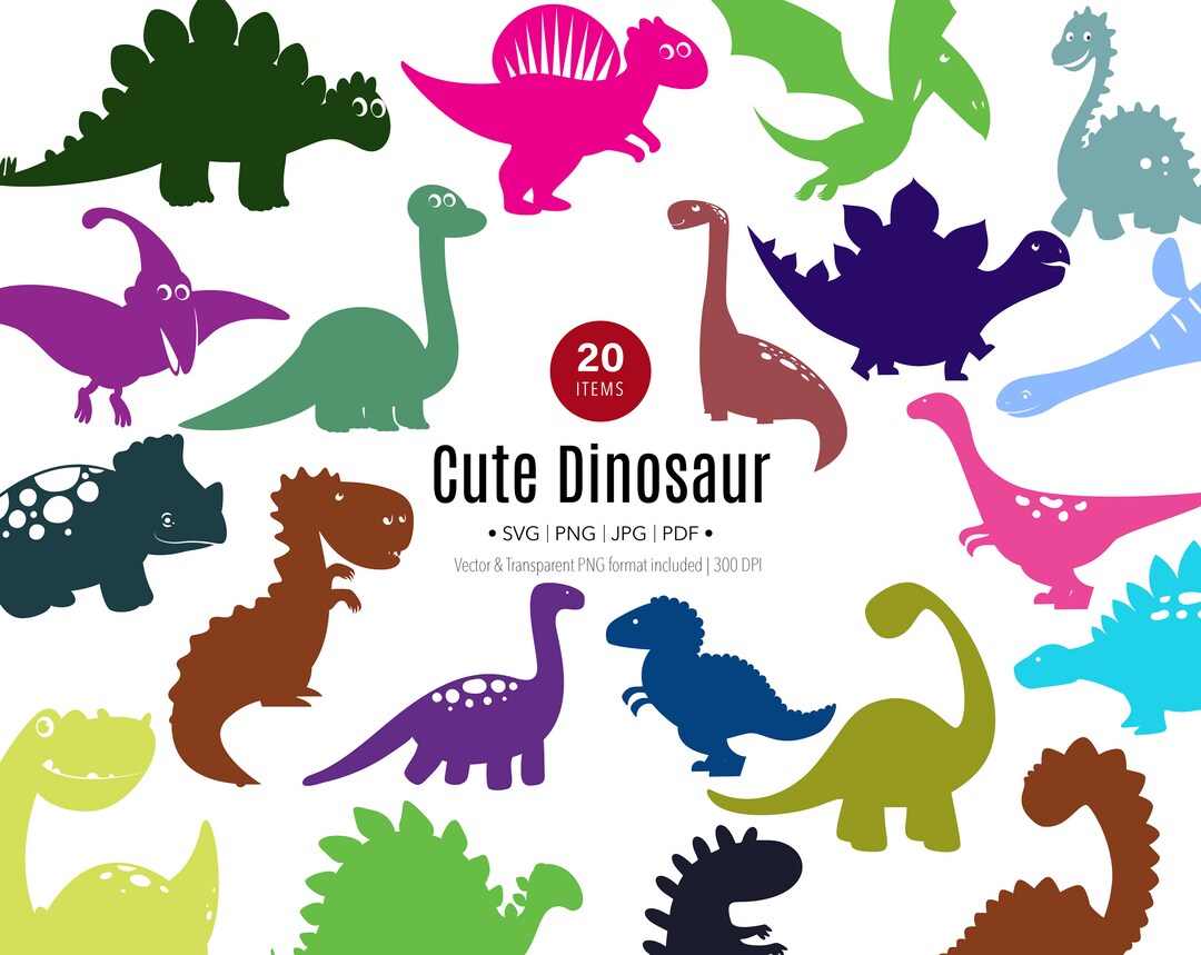 Dinosaur SVG Bundle, Cute Clipart Silhouettes, Kids Friendly T-rex and ...