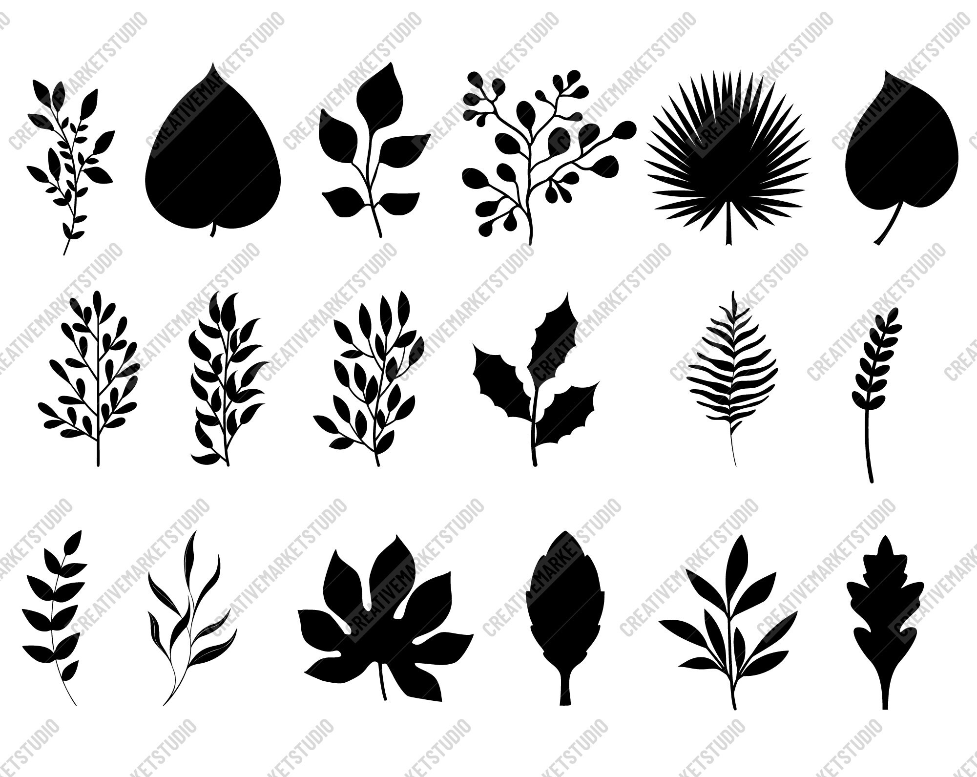 Leaves Hand Drawn, Silhouette Leaf SVG, Leaf Cut File, Leaf Clipart ...
