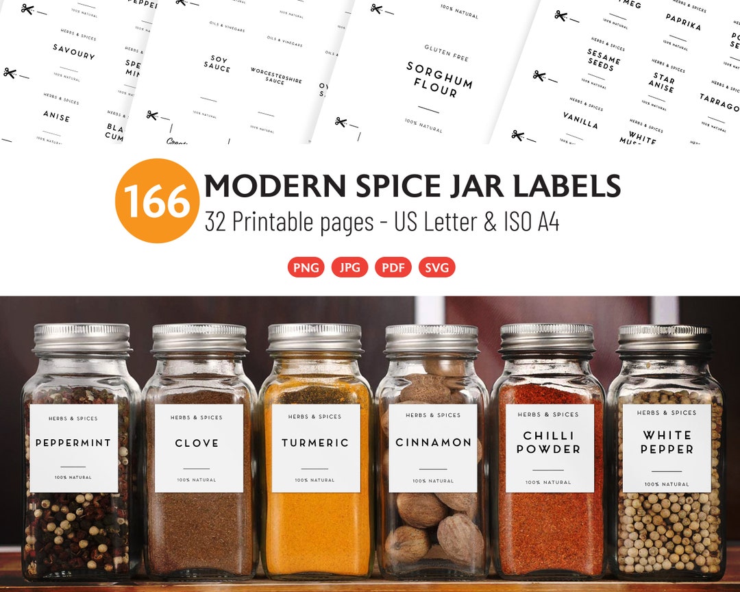 Modern Spice Jar Labels, Printable Kitchen Herb Minimalist Style ...