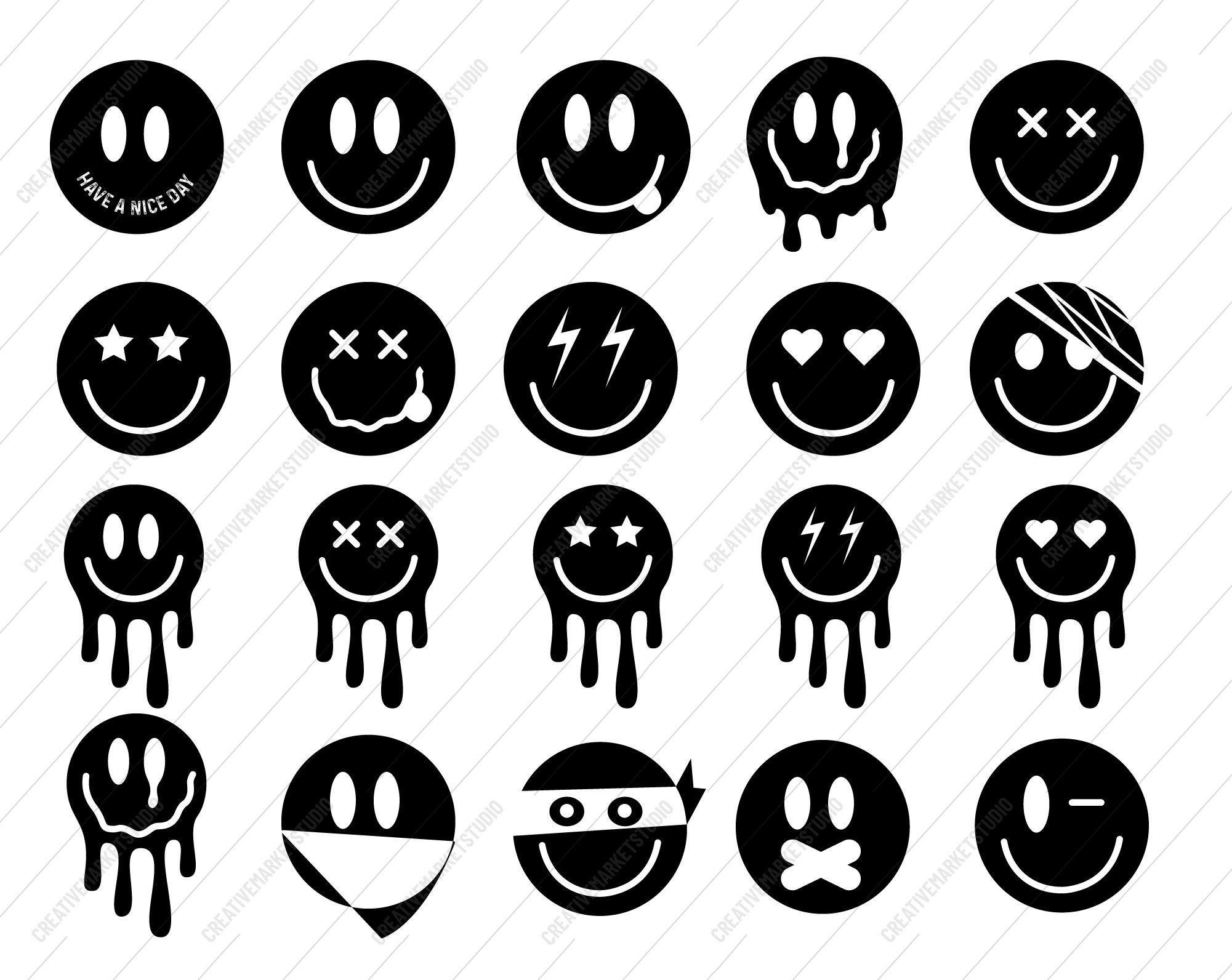 Smiley Face Bundle Melting Face Bundle Svg Files for Cricut - Etsy