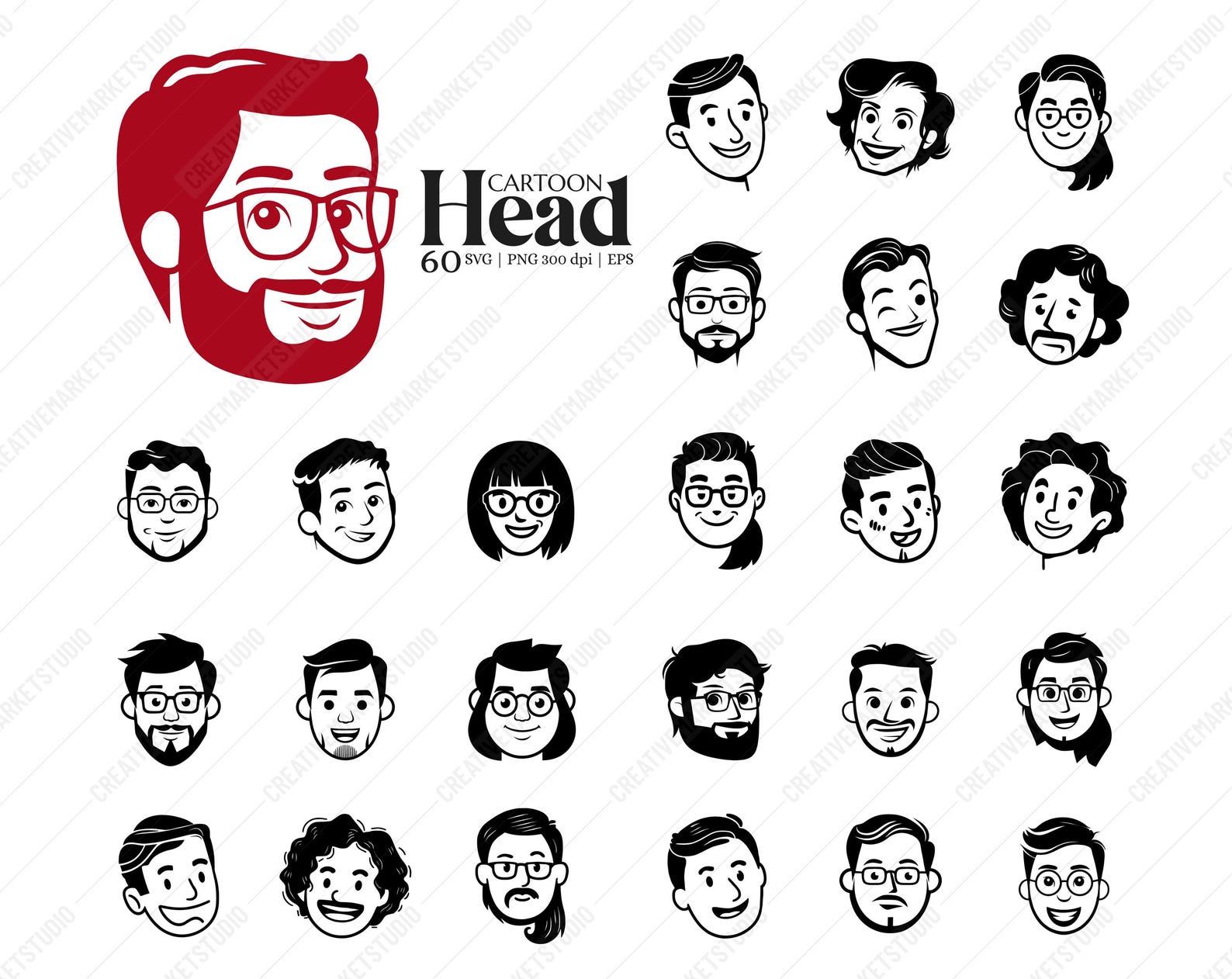 Cartoon Head Clipart SVG Bundle – Emoji Faces and Hand-drawn Avatars ...