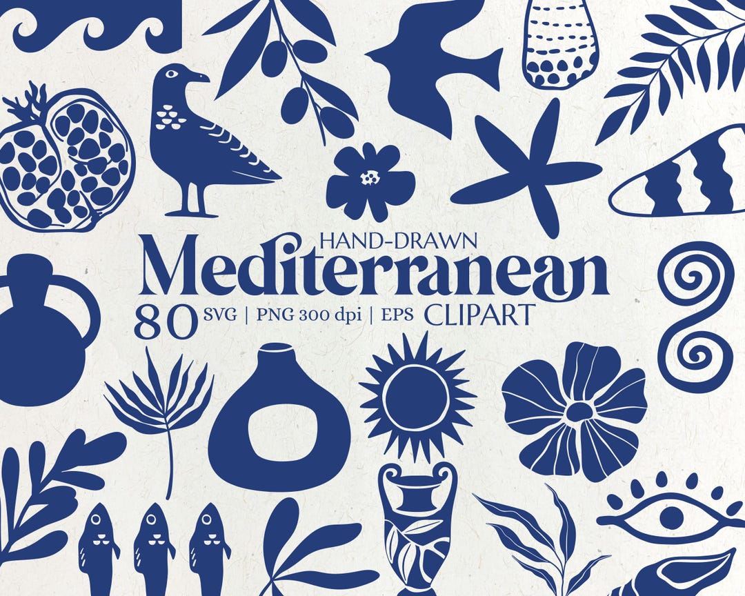 Mediterranean Clipart Bundle – Hand-drawn Coastal SVG PNG for Crafts ...