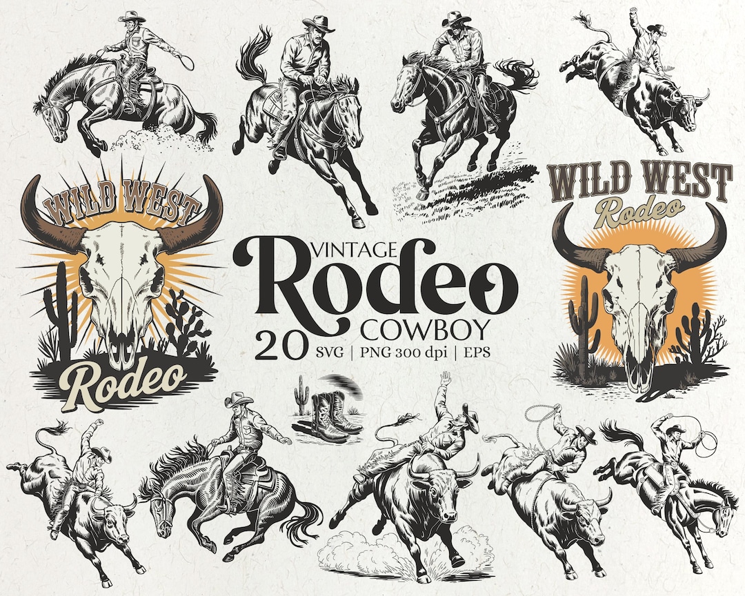 Vintage Rodeo Cowboy Clipart Bundle – Western SVG PNG EPS for Shirts ...