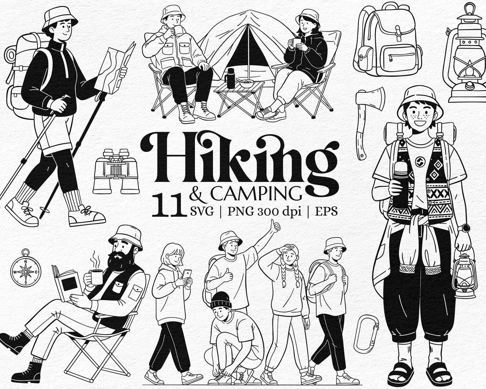Hiking & Camping Clipart Bundle – Outdoor Adventure SVG PNG EPS for ...