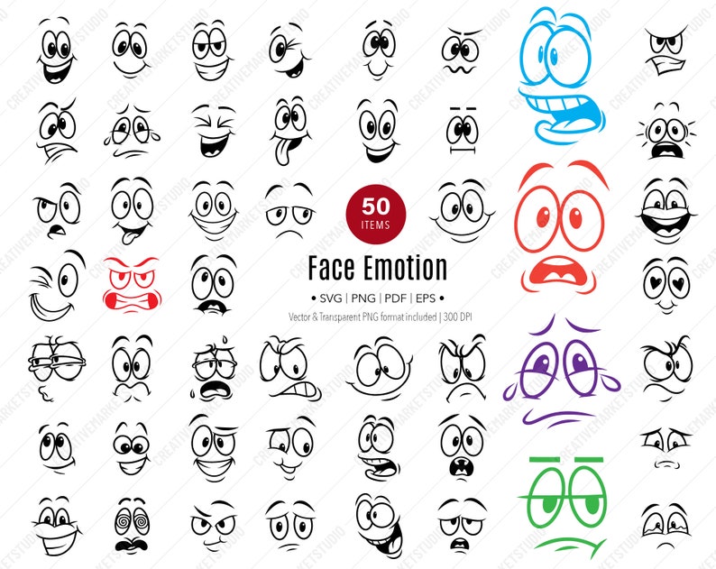 Cartoon Face Emotion SVG Bundle – Emoji Icons PNG for DIY Projects ...