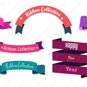Ribbon Clipart Bundle SVG, Banner Header, Stitched Ribbons Clipart ...